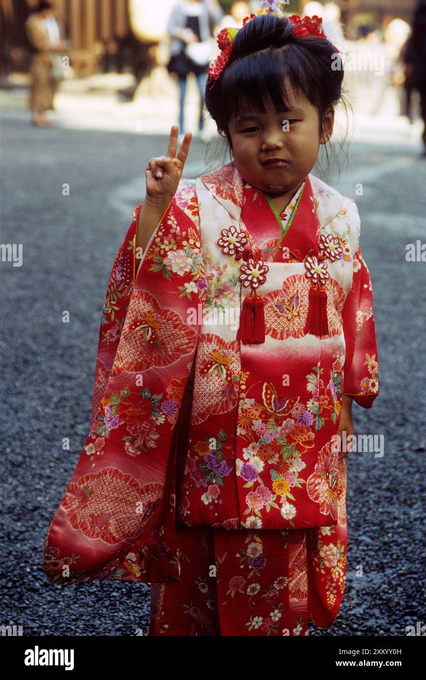 A beautiful Japanese girl traditionally dressed for the Sichi-Go-San ...