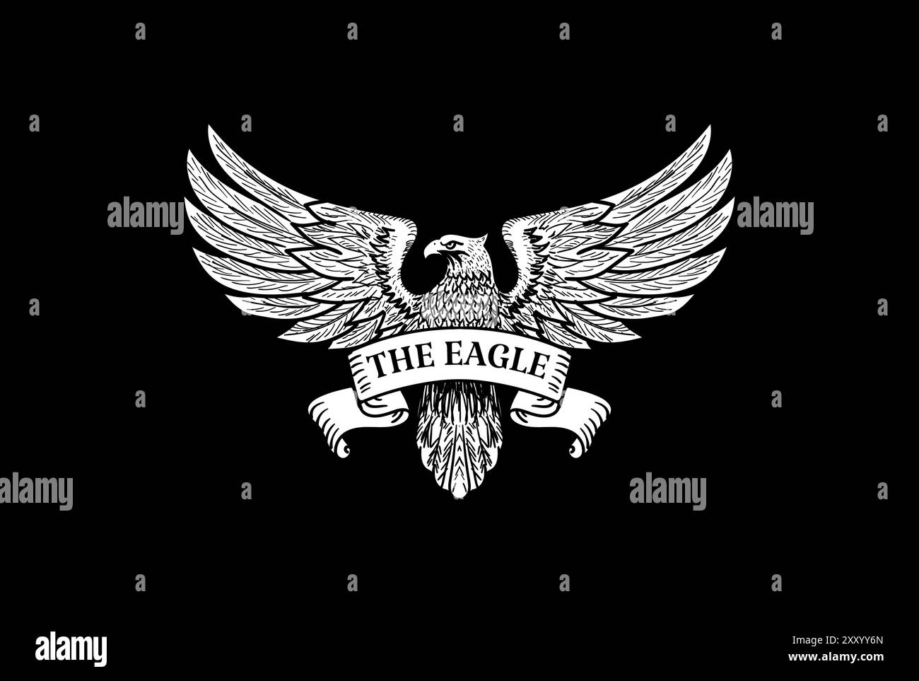 Retro American Eagle Falcon Hawk with Spread Wings and Ribbon Logo ...