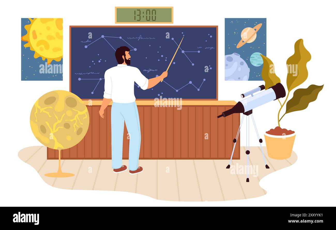 Astronomy classroom interior with teacher vector illustration Stock ...