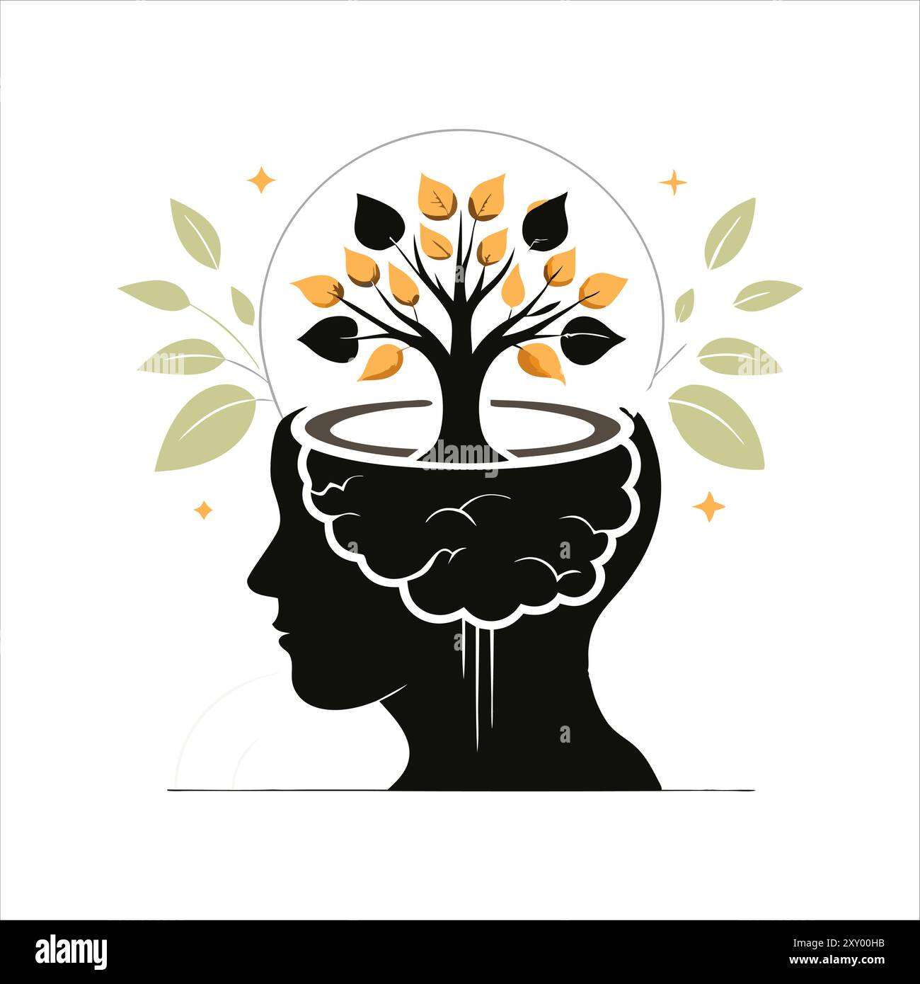 A vector illustration of a head silhouette with a tree growing inside ...