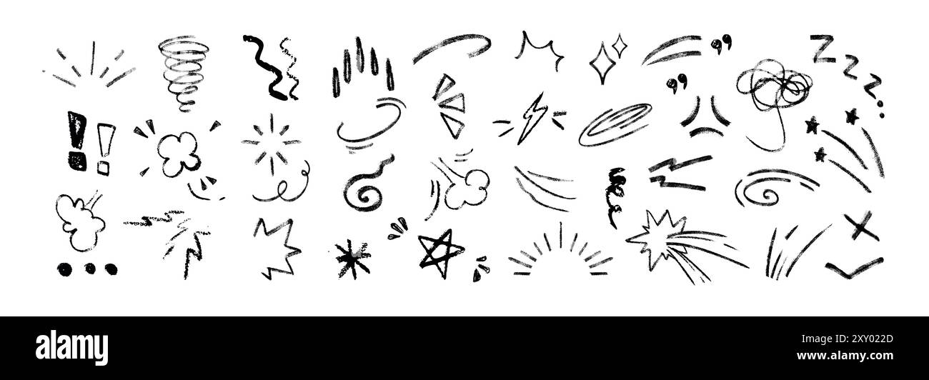 Line movement elements. Hand drawn chalk doodle expression signs, lines ...