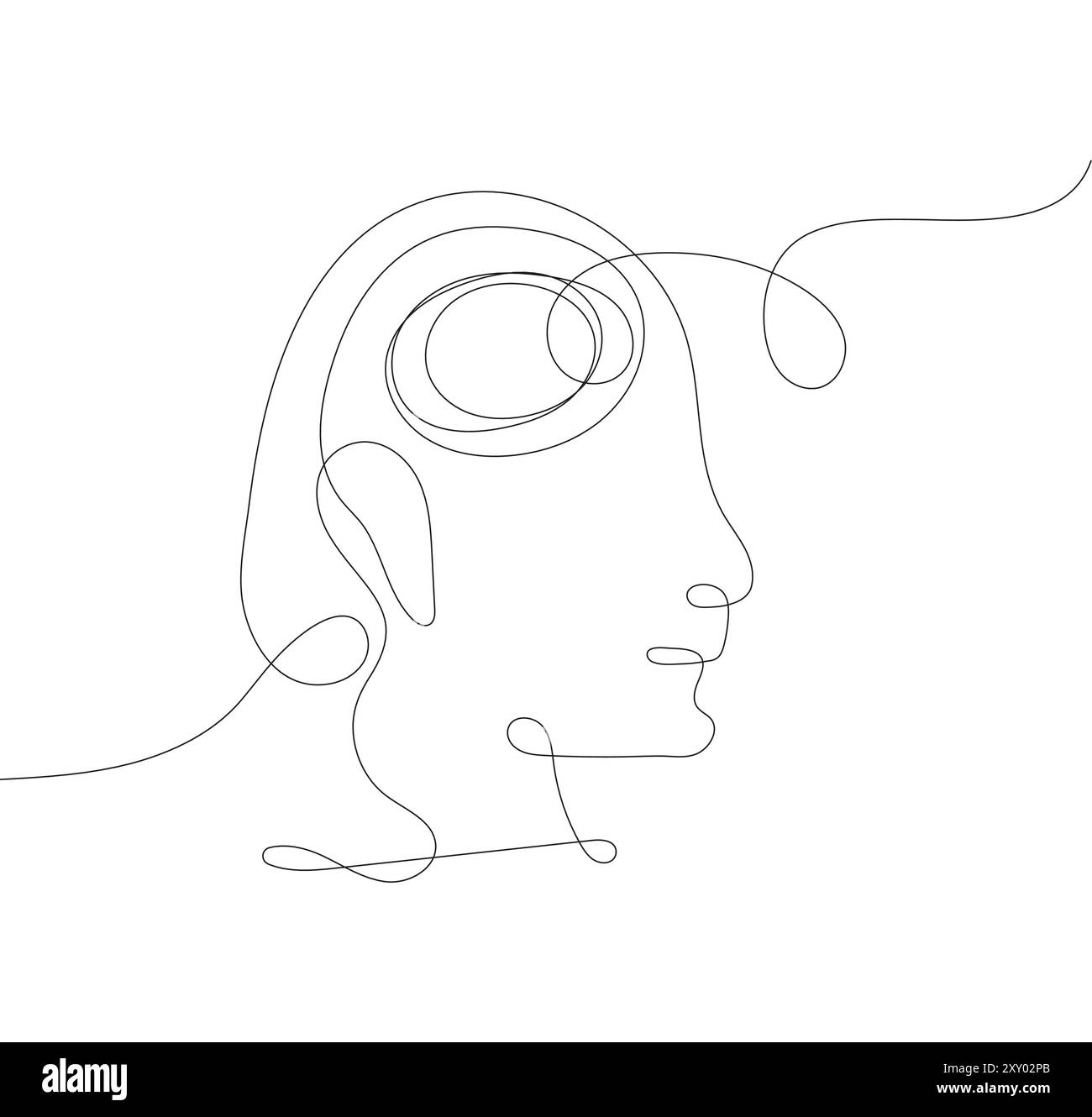 head of a man drawn in a continuous line style. The artwork symbolizes ...