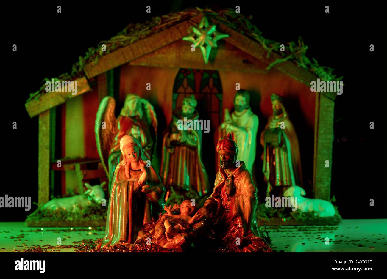 Nativity scene with figures. Christmas Manger scene with figures of ...