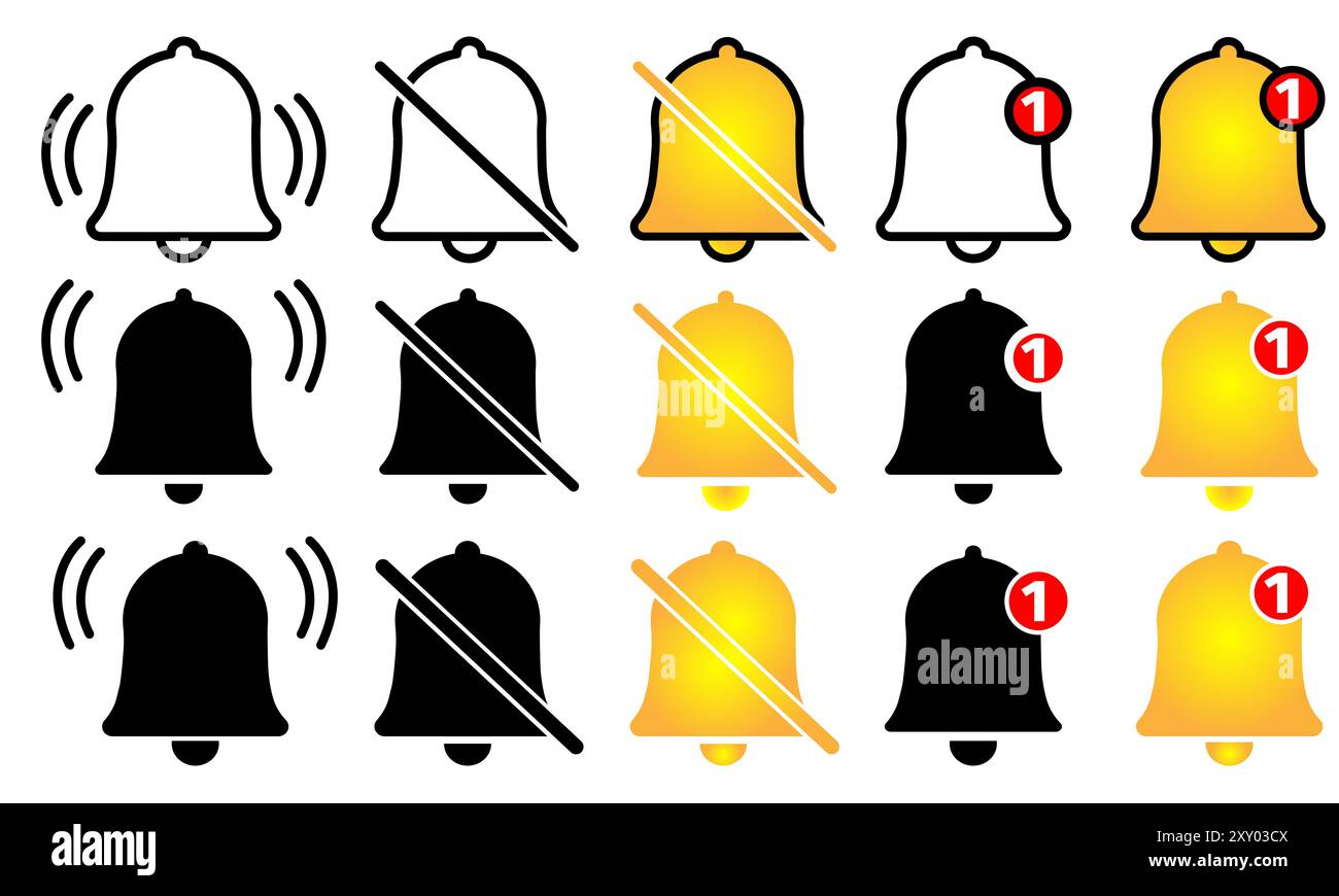 Bell Icon, Notification or alarm symbol. Alarm clock smartphone app ...