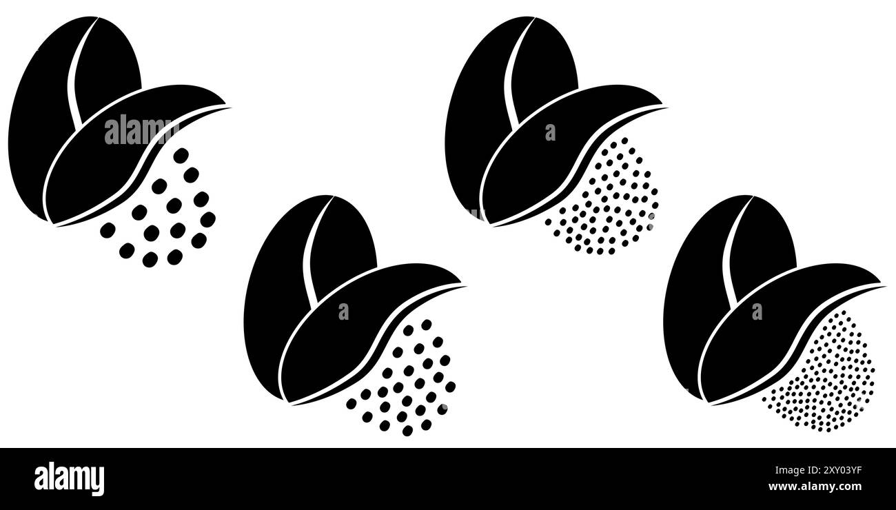 Cartoon roasted coffee beans pictogram. Coffee bean grind, size chart ...