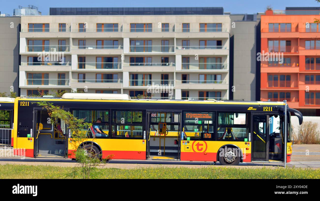 Warsaw, Poland. 24 August 2024. Modern bus stopped on a bus stop Stock ...