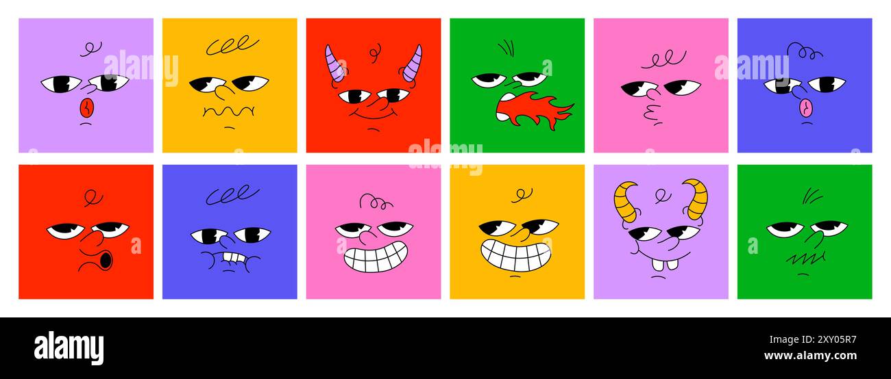 Square abstract comic Faces with various Emotions Stock Vector Image ...