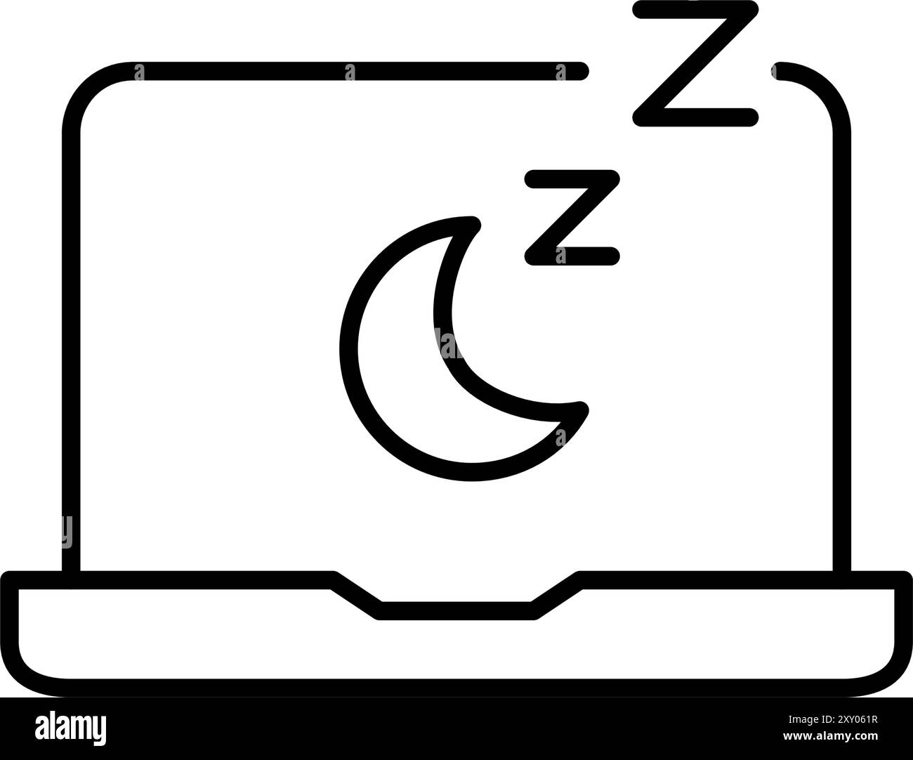Moon and sleep symbols on laptop screen. Night shift, quiet device mode ...