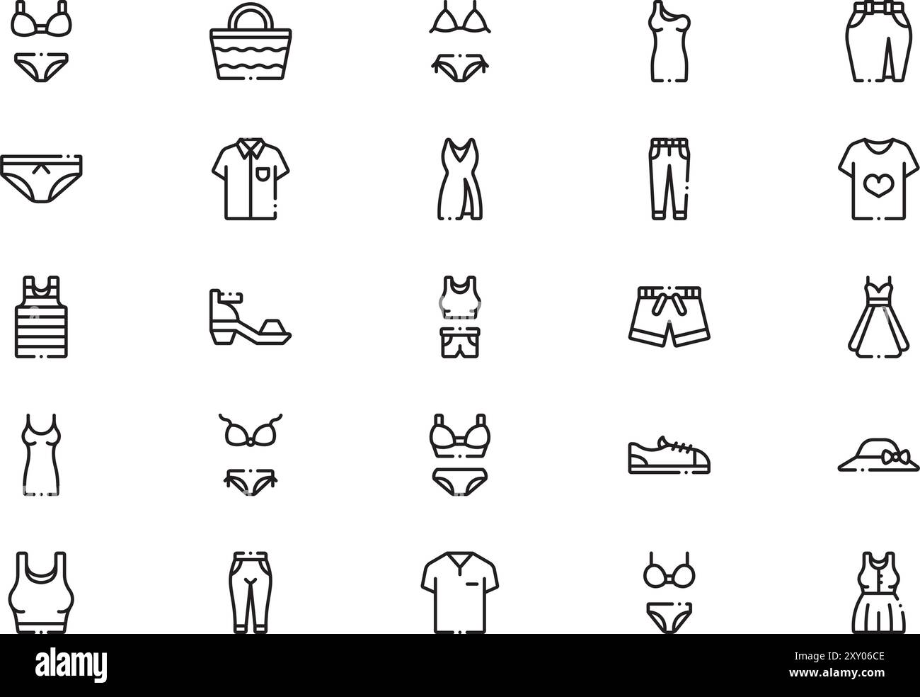 Summer clothing icons collection is a vector illustration with editable ...