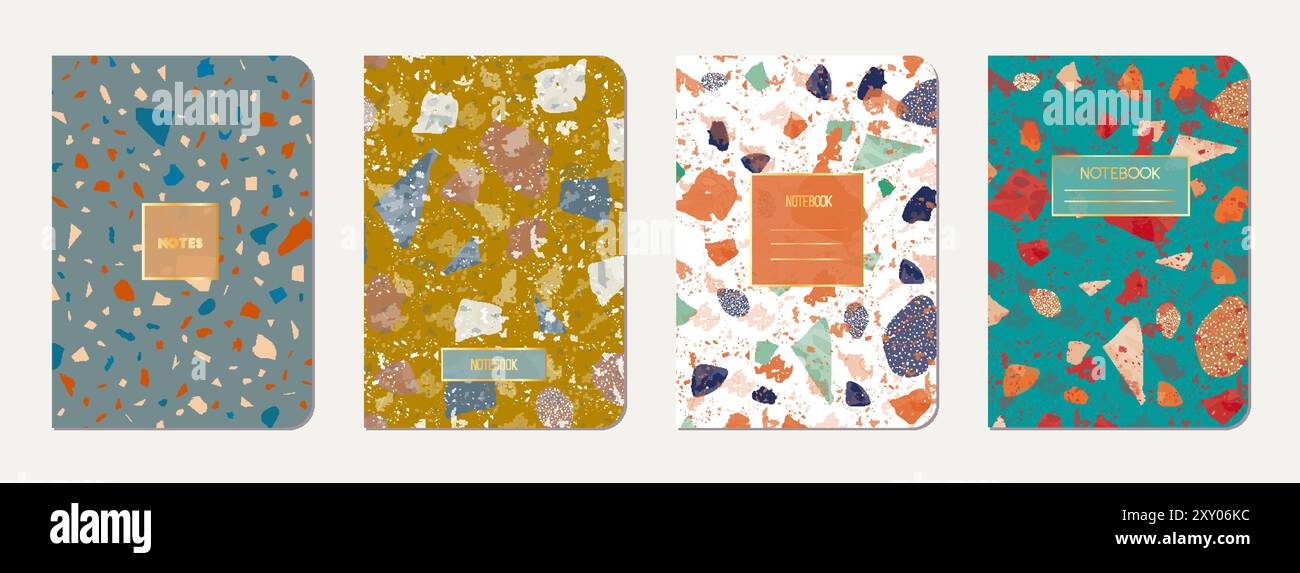 School diary cover design. Terrazzo abstract background made of natural ...