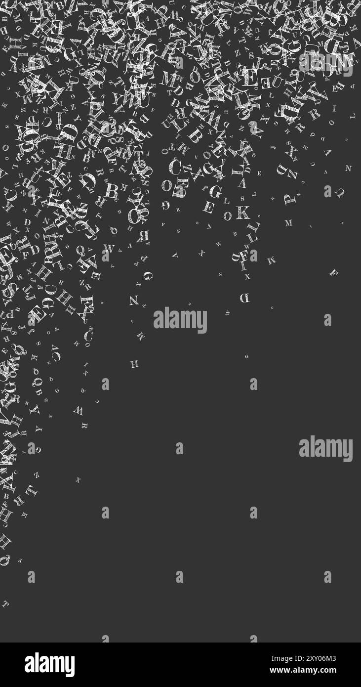 Scattered letters of latin alphabet. White chalk floating characters of ...