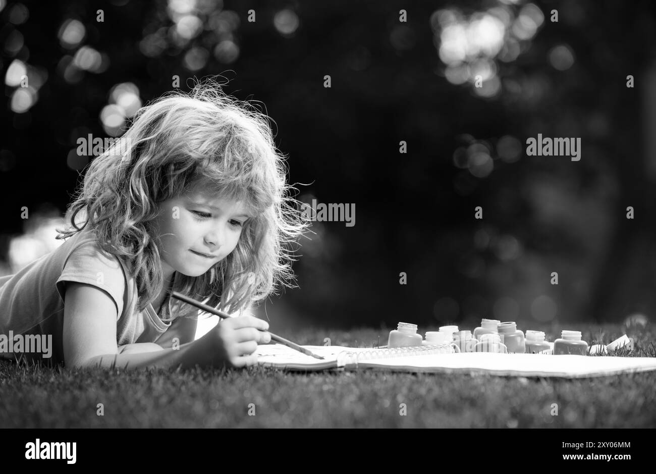 Children painting drawing craft Black and White Stock Photos & Images ...