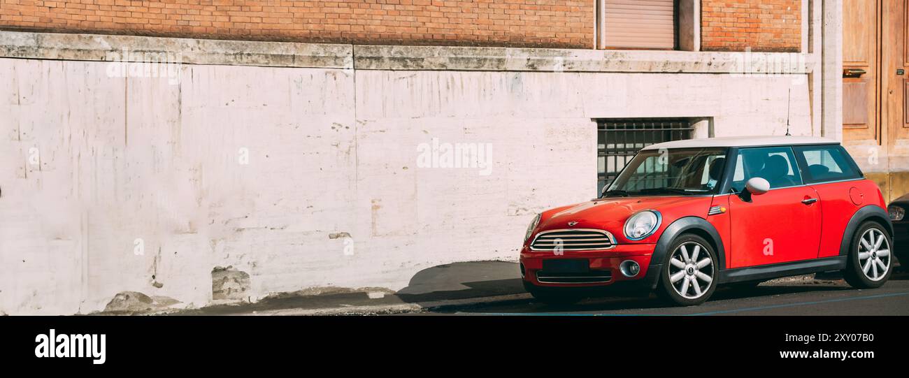 Rome, Italy. Red Mini Cooper Hatch Car Of Second Generation Parked At ...