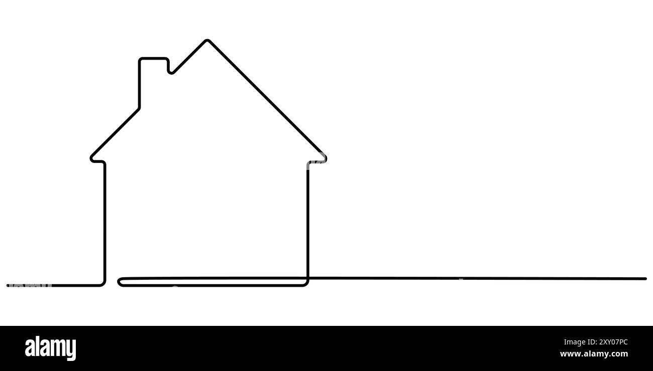 Continuous thin line home vector illustration, minimalist house icon ...