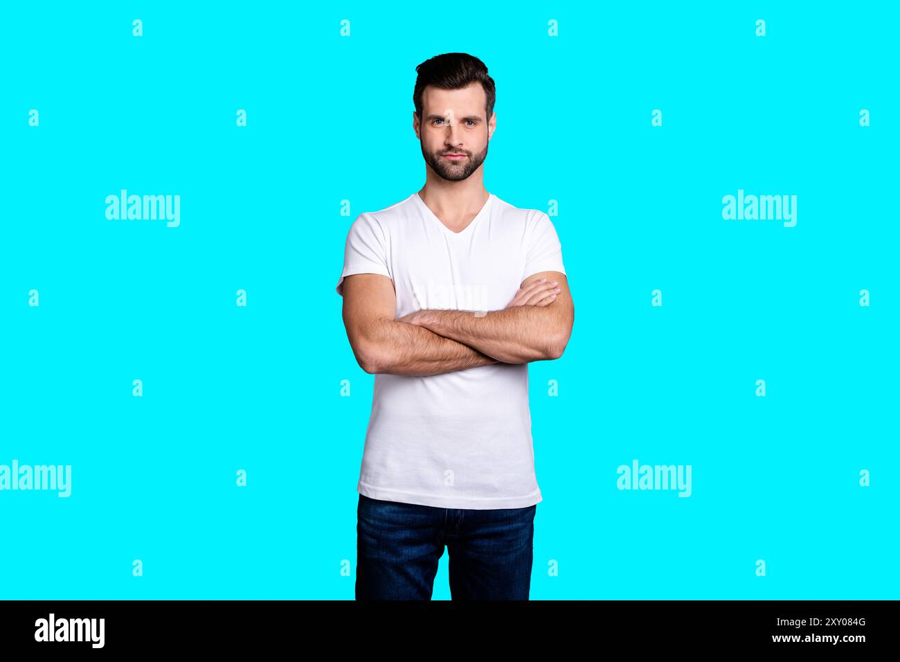 Portrait of charming fabulous magnificent man ready work business have ...