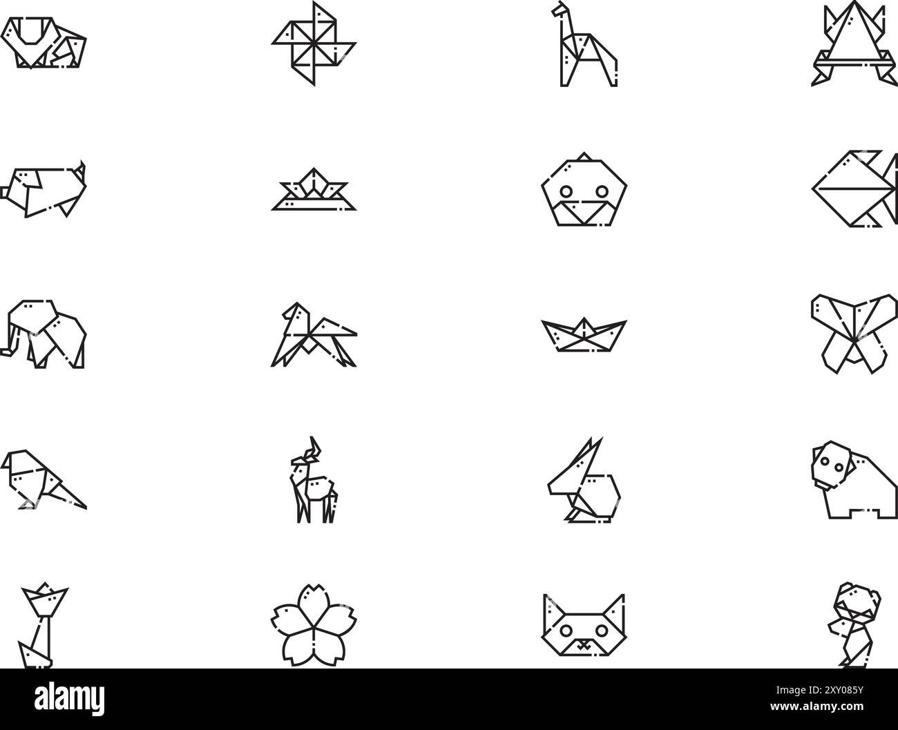 Origami icons collection is a vector illustration with editable stroke ...