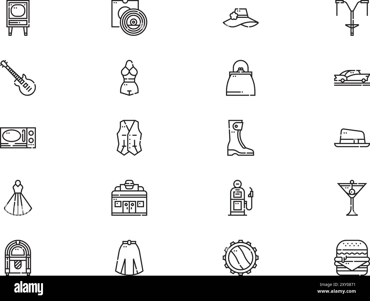 Fifties icons collection is a vector illustration with editable stroke ...