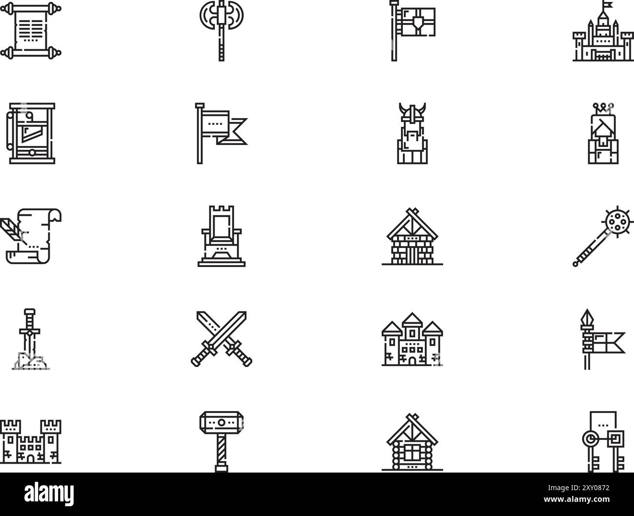 Medieval icons collection is a vector illustration with editable stroke ...