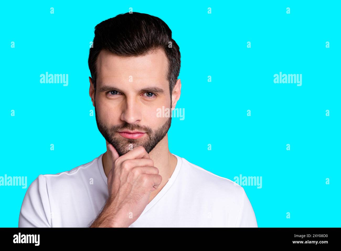 Close up photo amazing he him his macho perfect appearance look bath ...