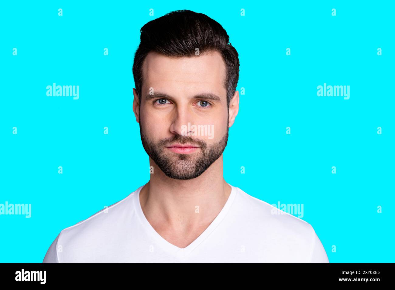 Close up photo amazing he him his macho perfect ideal appearance neat ...