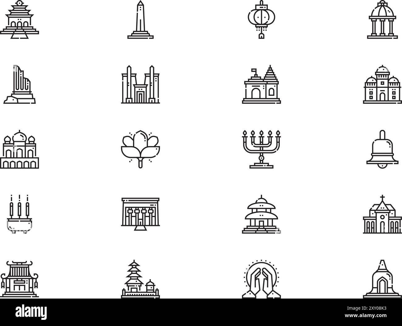 Temples icons collection is a vector illustration with editable stroke ...