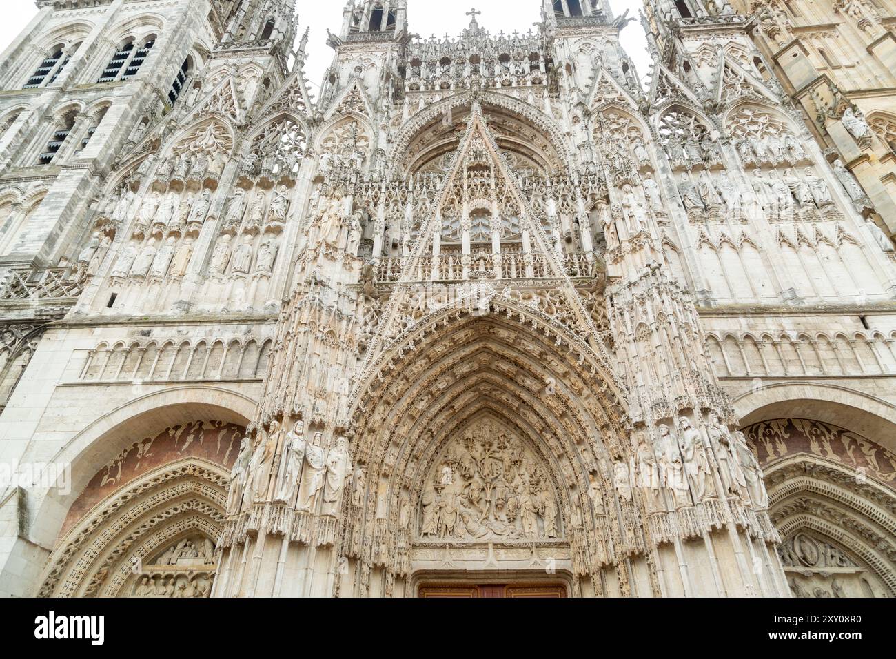 The West Facade of Notre-Dame Cathedral in Rouen has lacy Flamboyant ...