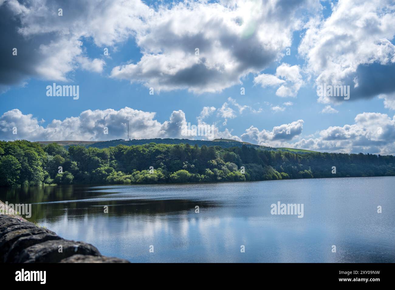 The view accross Lower Rivington Reservoir Lancashire England UK to the ...