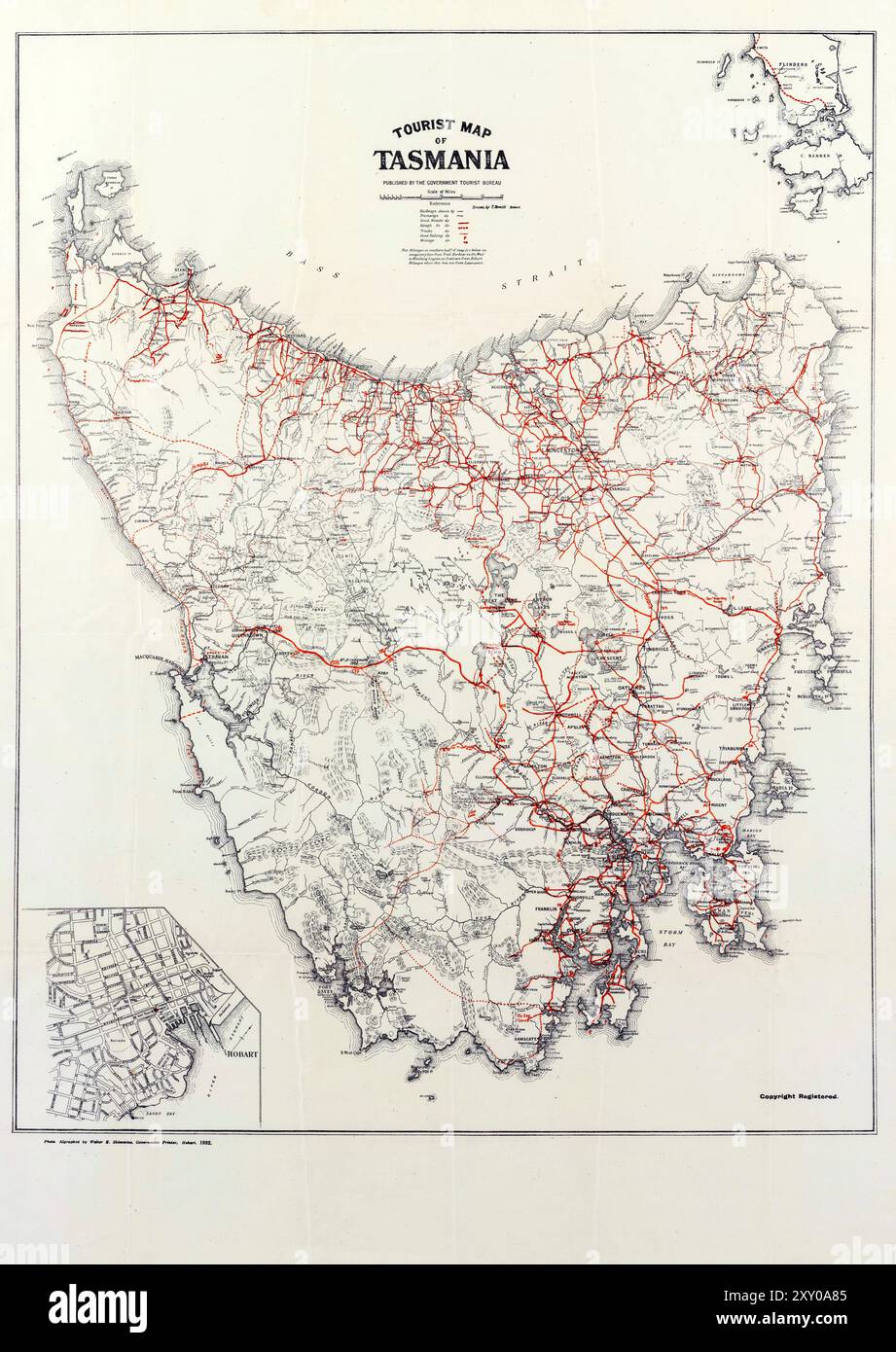 Tourist map of Tasmania from 1932 Stock Photo - Alamy