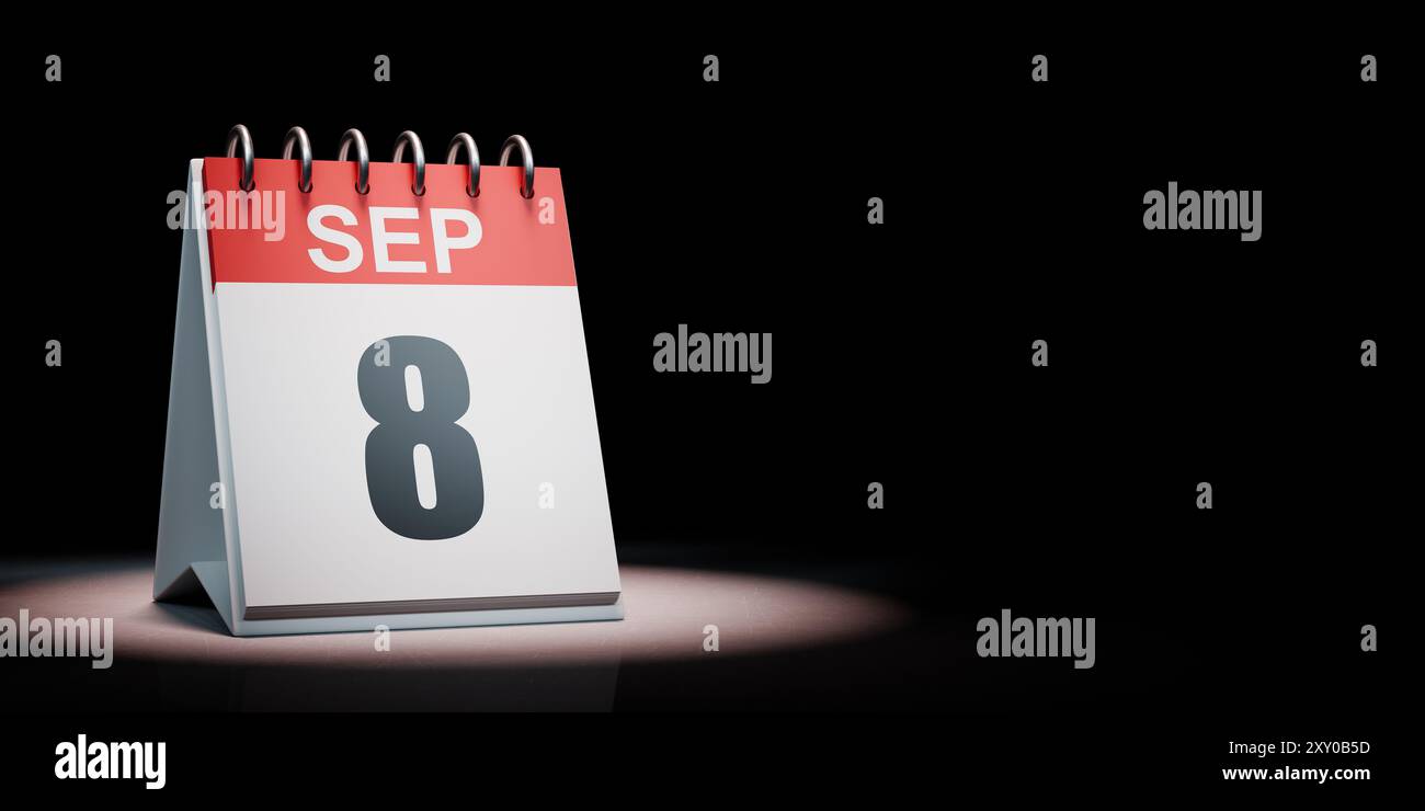 September 8 Calendar Spotlighted on Black Background Stock Photo - Alamy