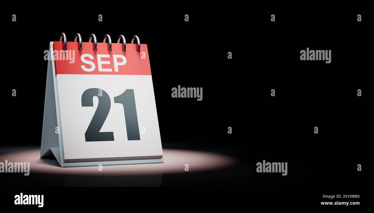 September 21 Calendar Spotlighted on Black Background Stock Photo - Alamy