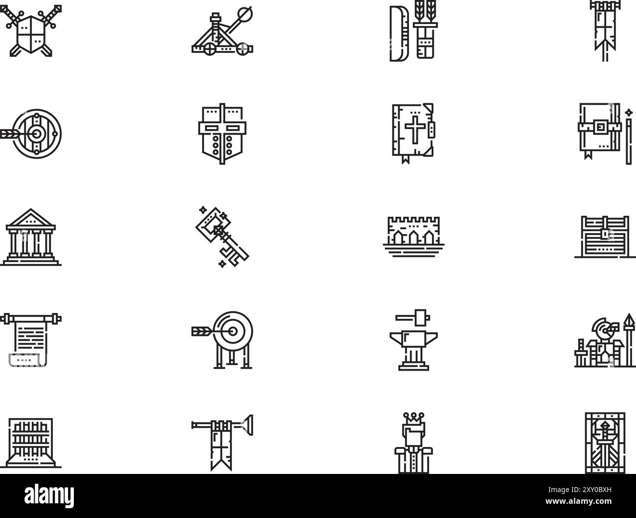Medieval icons collection is a vector illustration with editable stroke ...