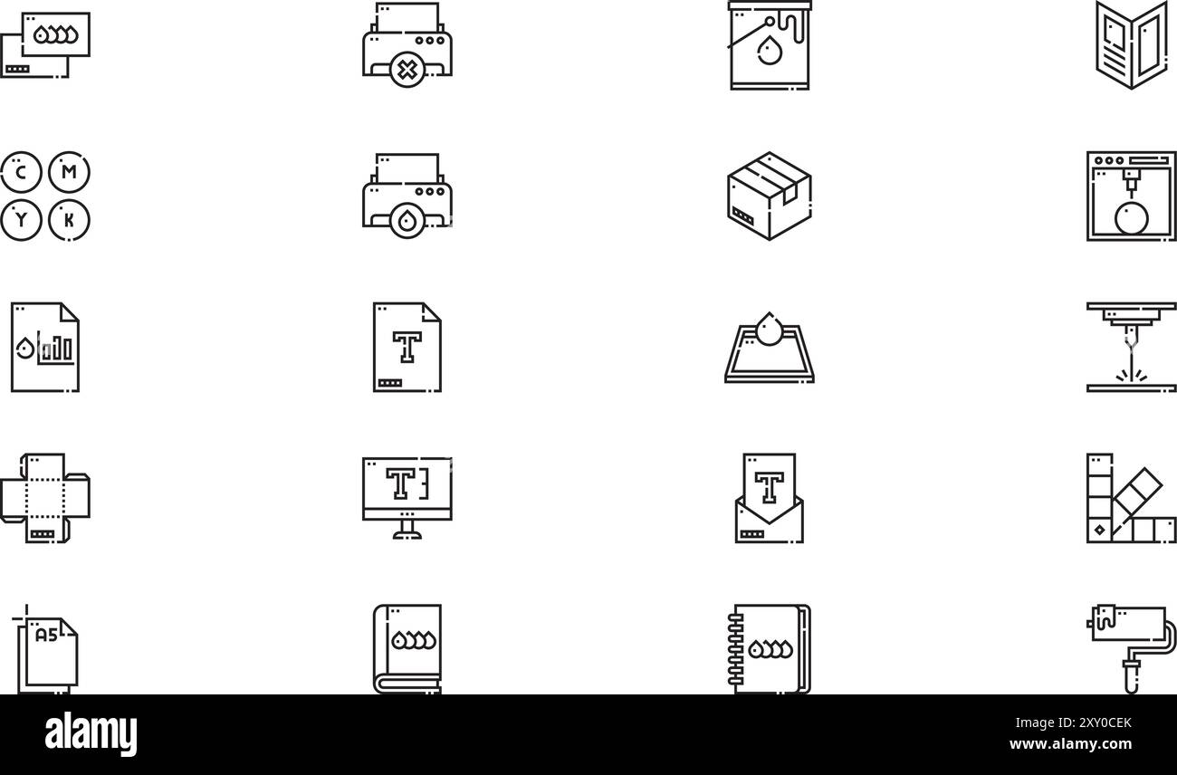 Printing icons collection is a vector illustration with editable stroke ...