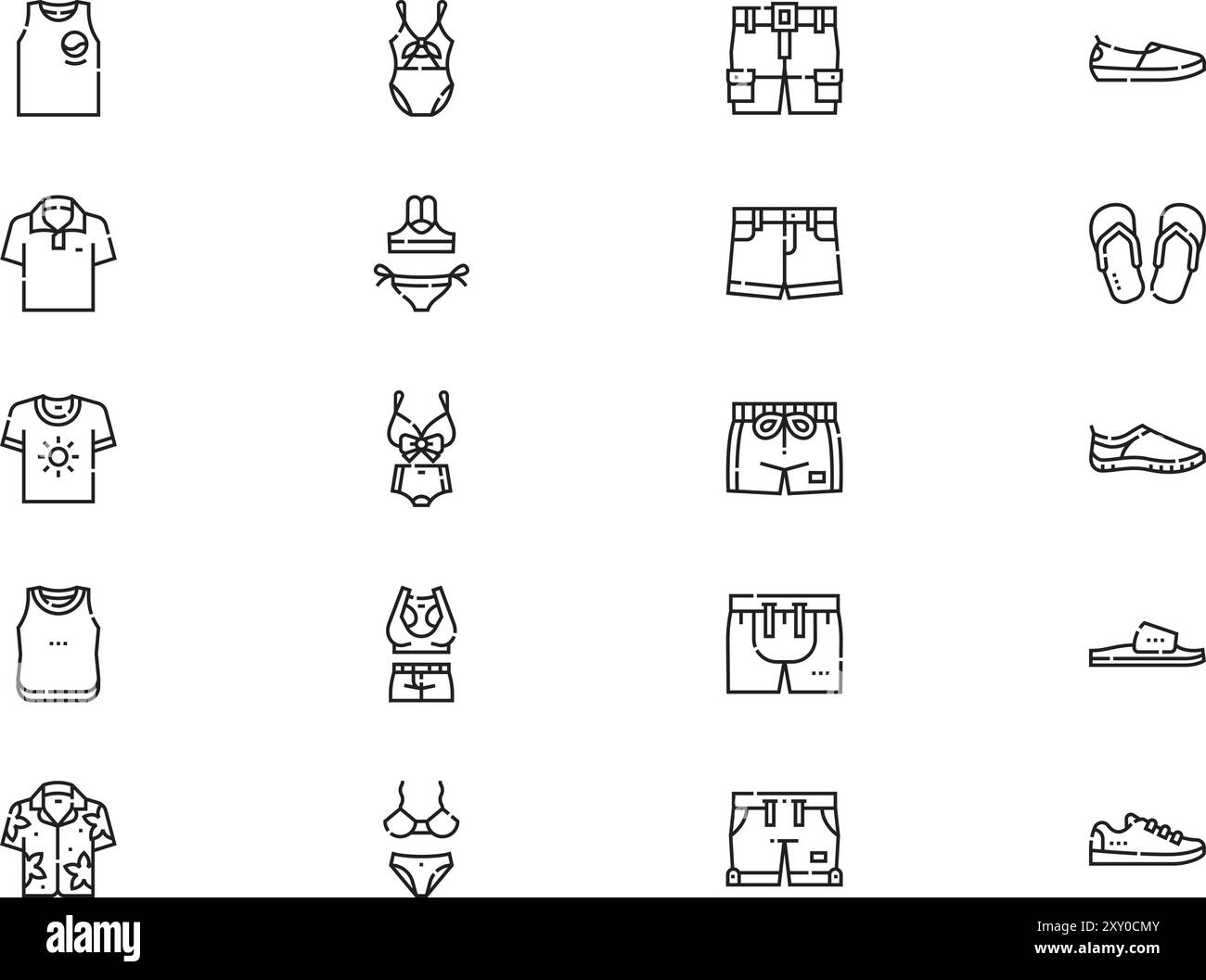 Summer clothing icons collection is a vector illustration with editable ...