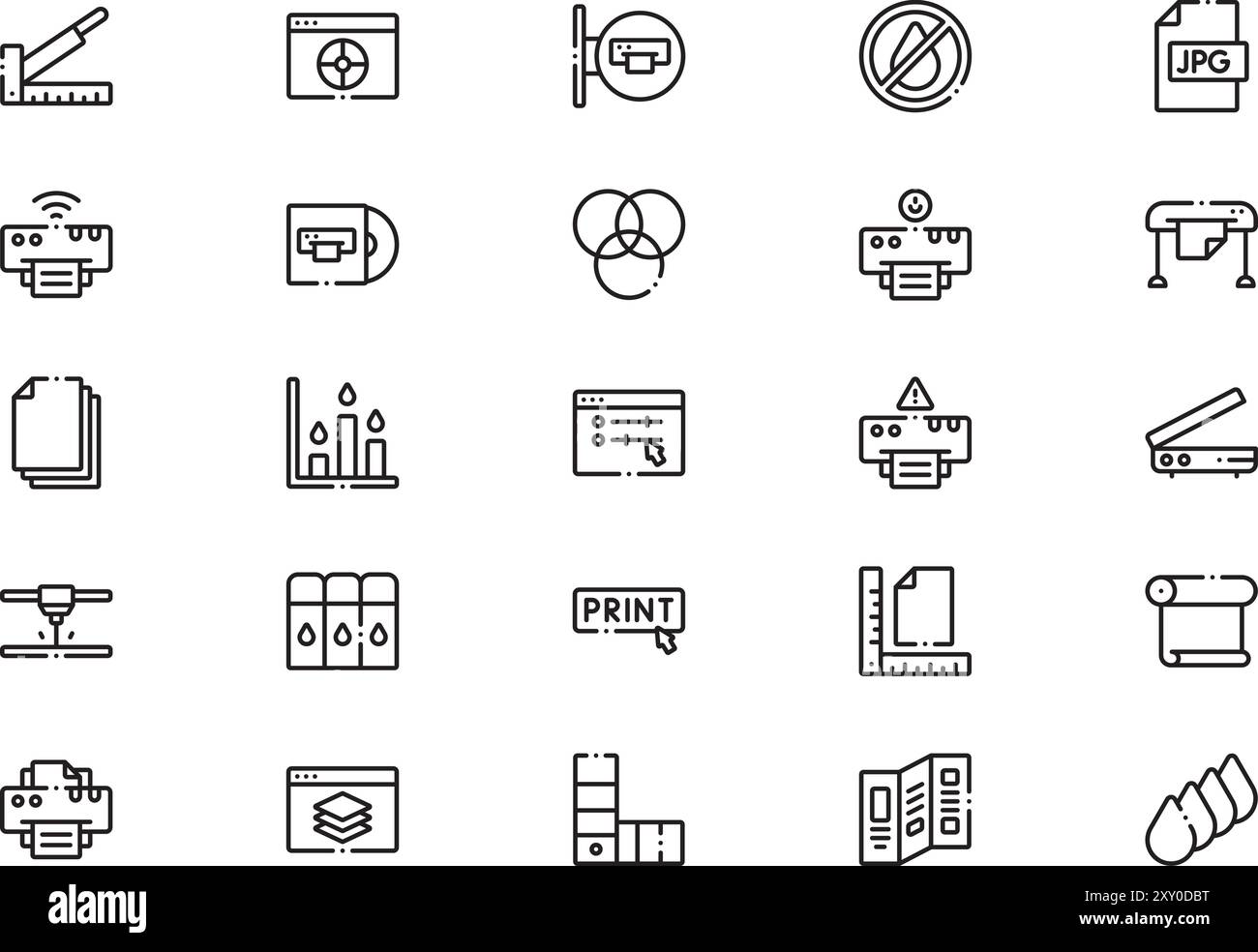 Printing icons collection is a vector illustration with editable stroke ...
