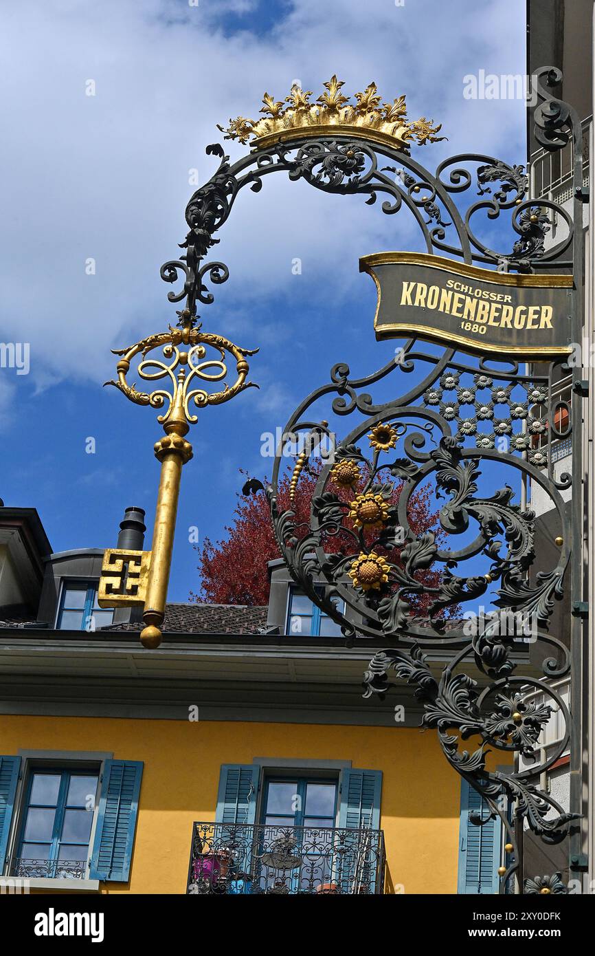 Switzerland, Lucerne: key-shaped sign, Schlosser Kronenberger 1880 ...
