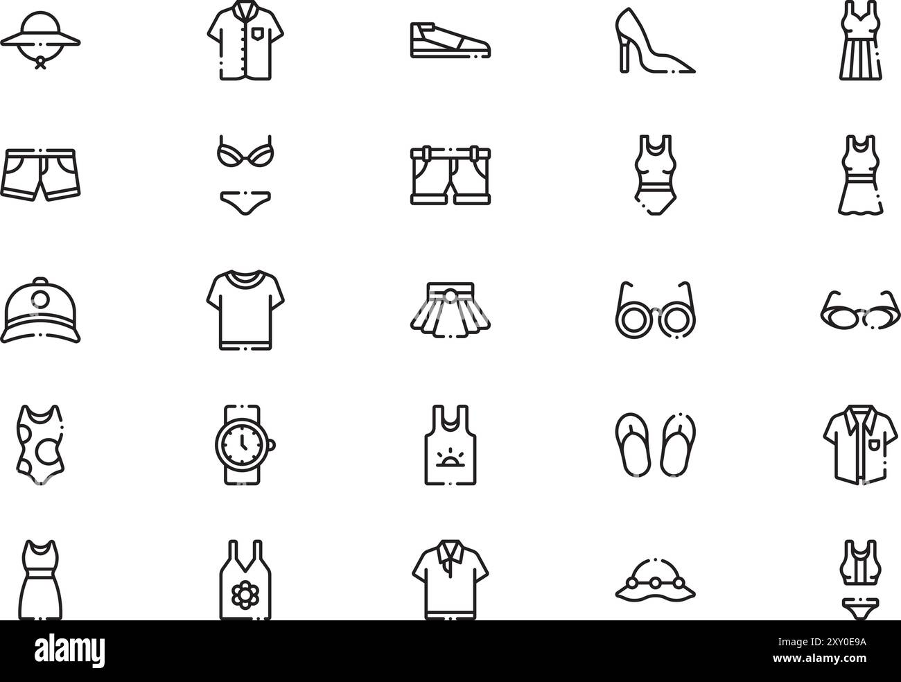 Summer clothing icons collection is a vector illustration with editable ...
