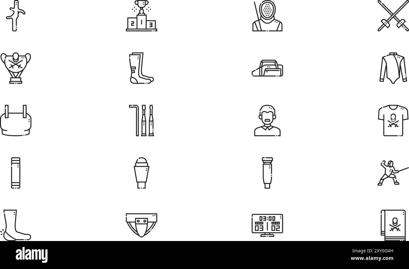 Fencing icons collection is a vector illustration with editable stroke ...