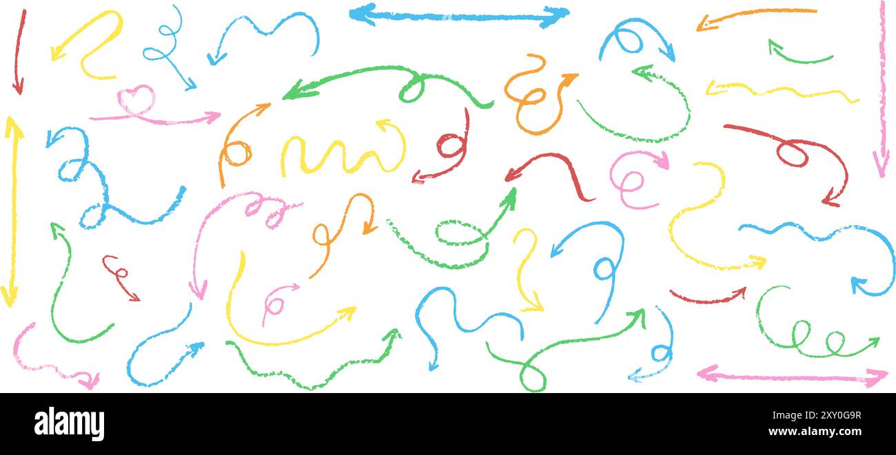 Set of children hand drawn crayon arrows. Collection of abstract color ...