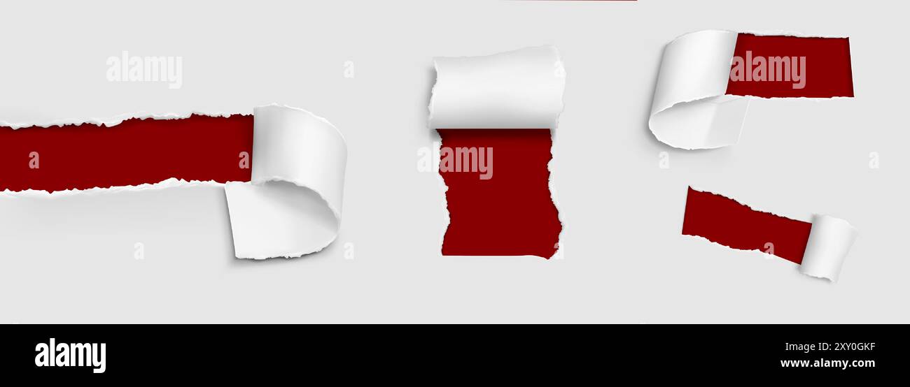 Torn paper holes with roll. Realistic vector illustration set of rip ...
