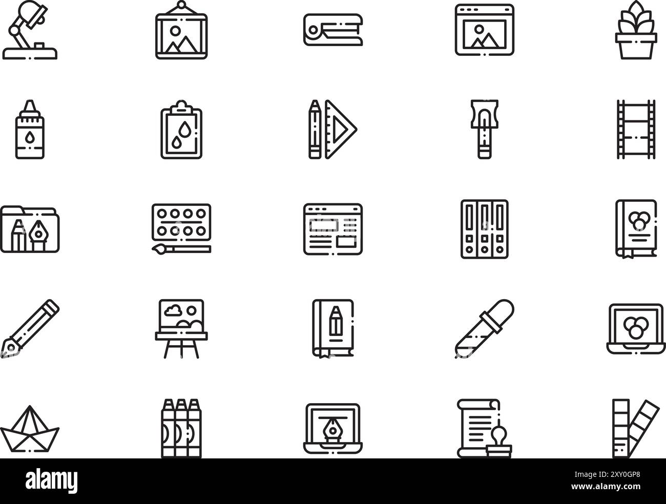 Artist studio icons collection is a vector illustration with editable ...