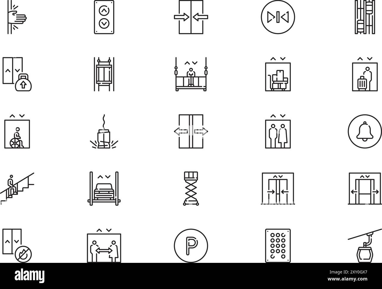 Elevator icons collection is a vector illustration with editable stroke ...