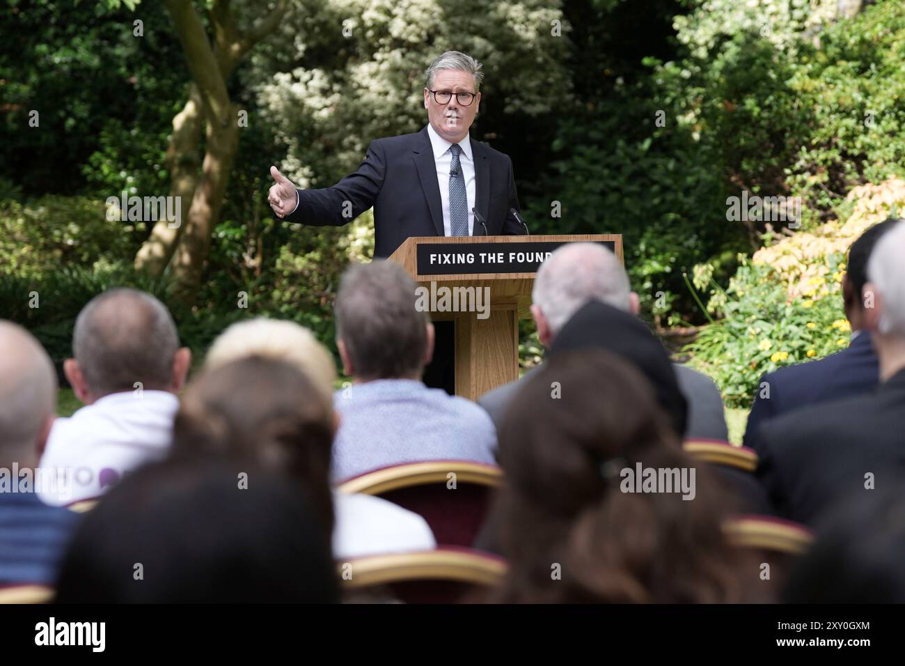 Britain's Prime Minister Keir Starmer delivers a speech and press ...