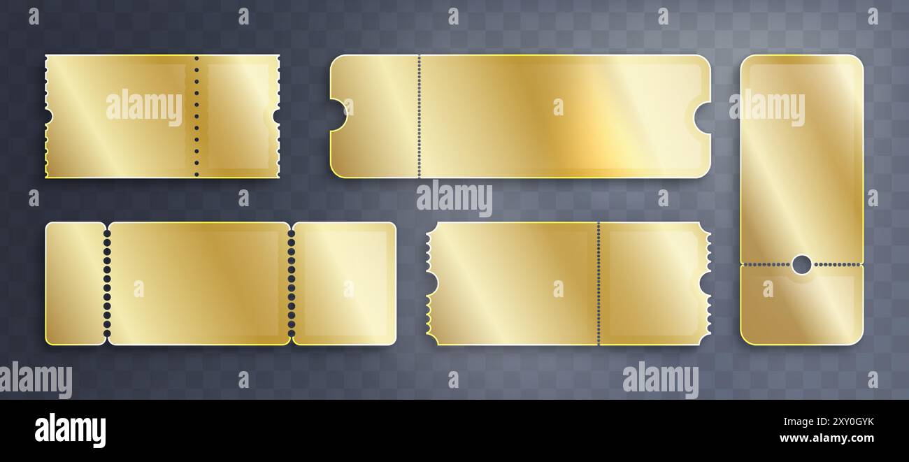 Golden blank coupon or entrance ticket. Realistic 3d vector ...