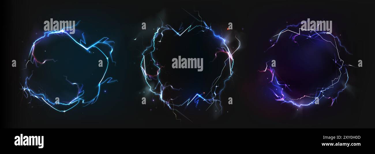 Round lightning frames set isolated on black background. Vector ...