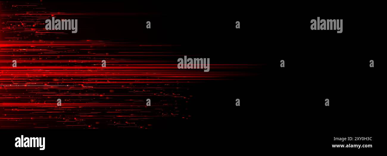 Red light lines on black background. Vector realistic illustration of ...