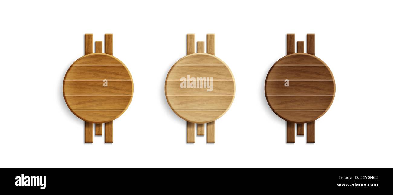 Round wood signs set isolated on white background. Vector realistic ...