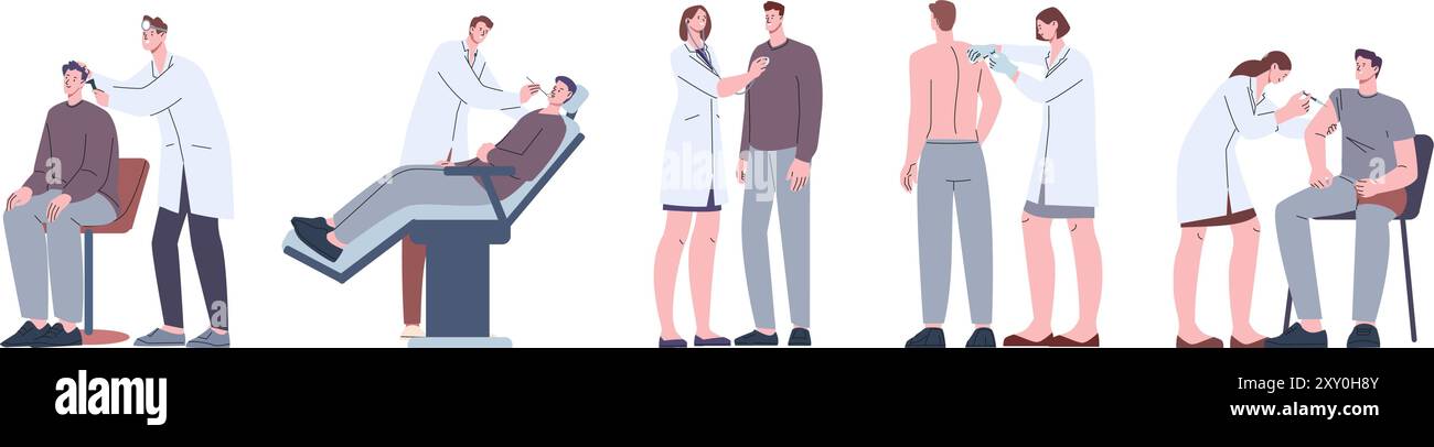 Man at doctors. Medical check up for army job police or vaccination ...