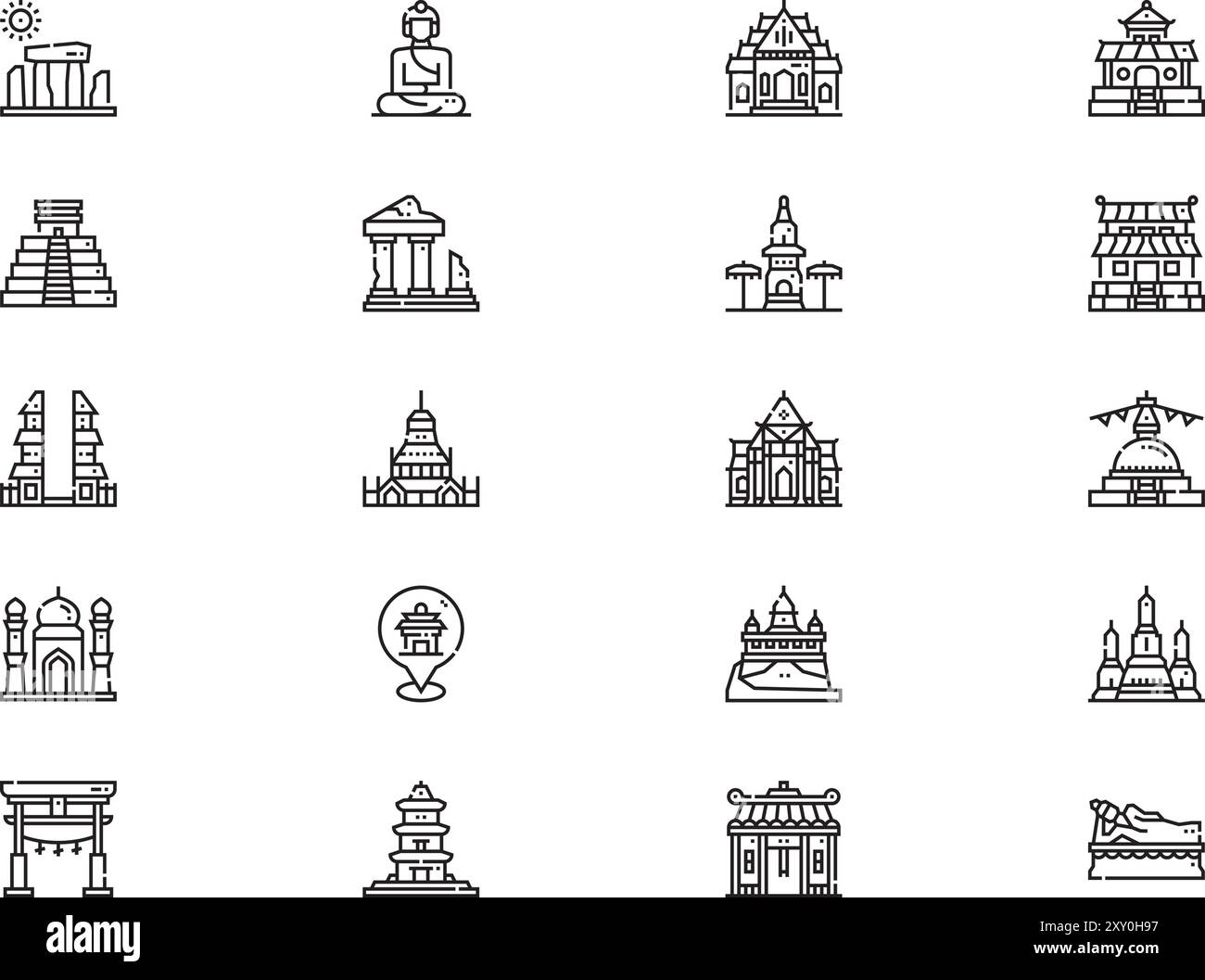 Temples icons collection is a vector illustration with editable stroke ...