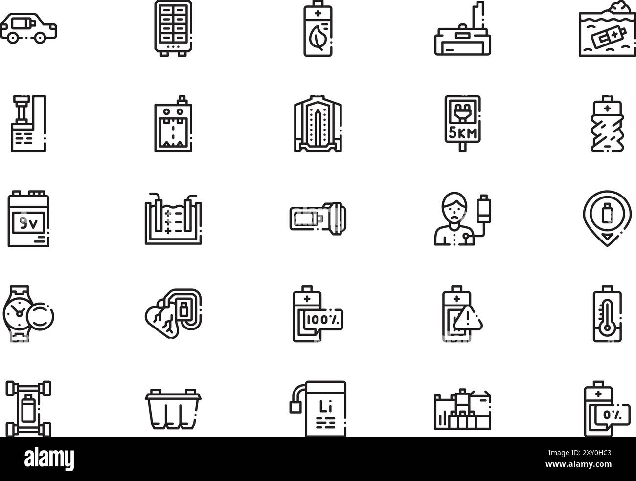 Battery icons collection is a vector illustration with editable stroke ...