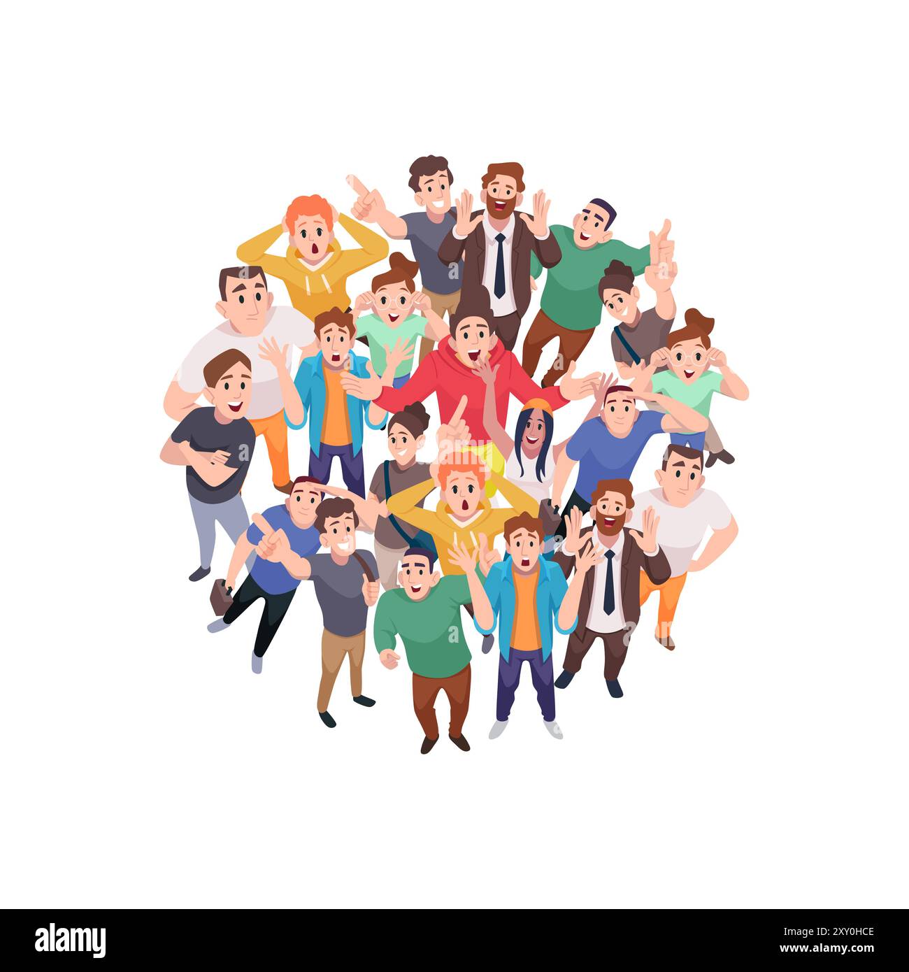 crowd top view. people standing in circle and holding hands up vector ...